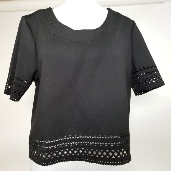 Metaphor | Tops | Metaphor Shirt Top Blouse L Black Crop Cut Out Mesh ...